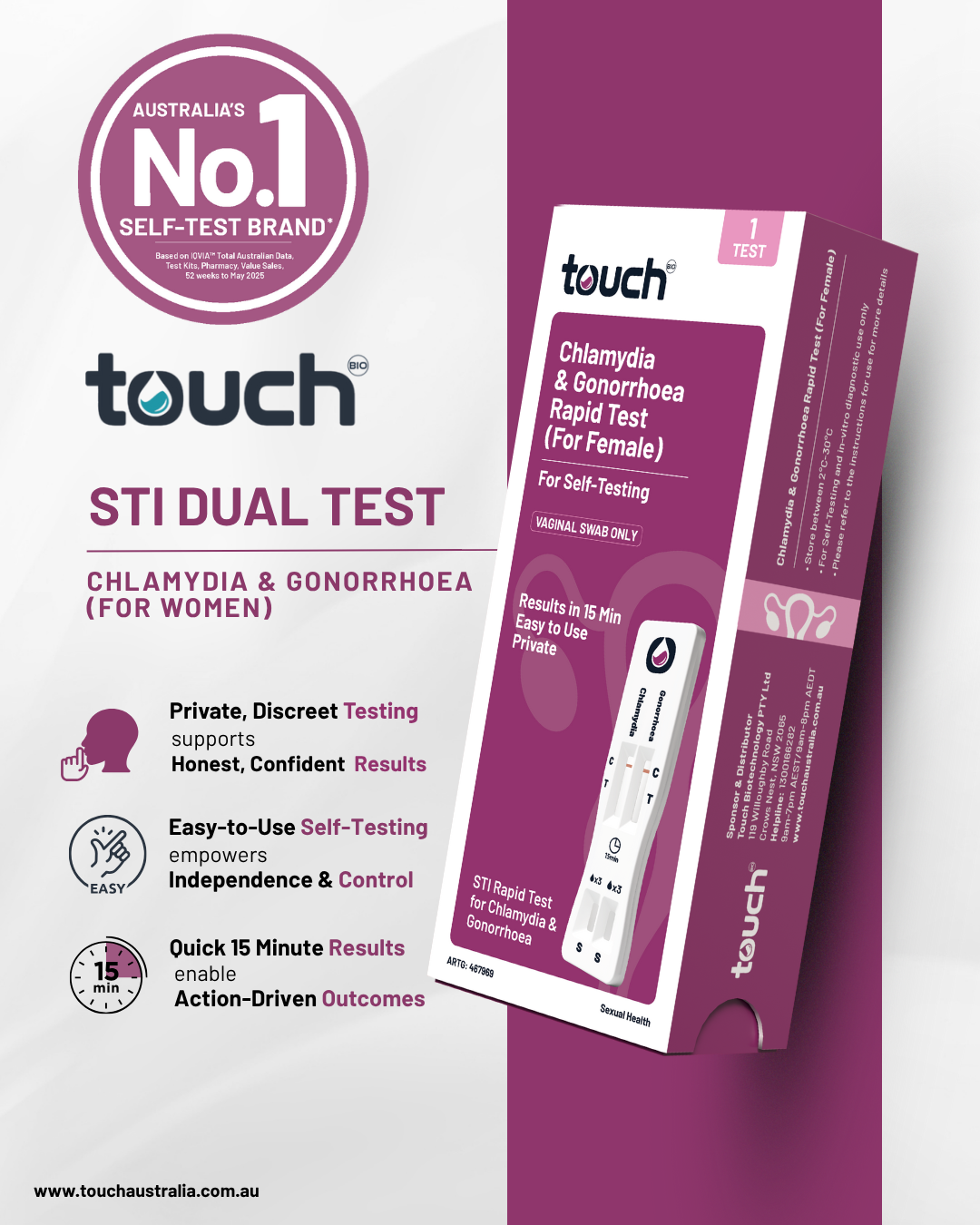 TouchBio Chlamydia & Gonorrhoea Test (For Female) 1 Pack - Self-Test