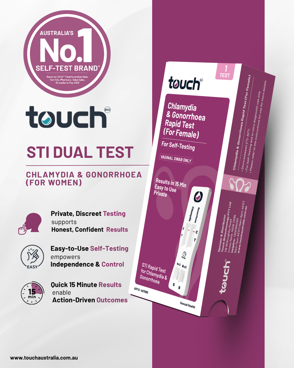 TouchBio Chlamydia & Gonorrhoea Test (For Female) 1 Pack - Self-Test