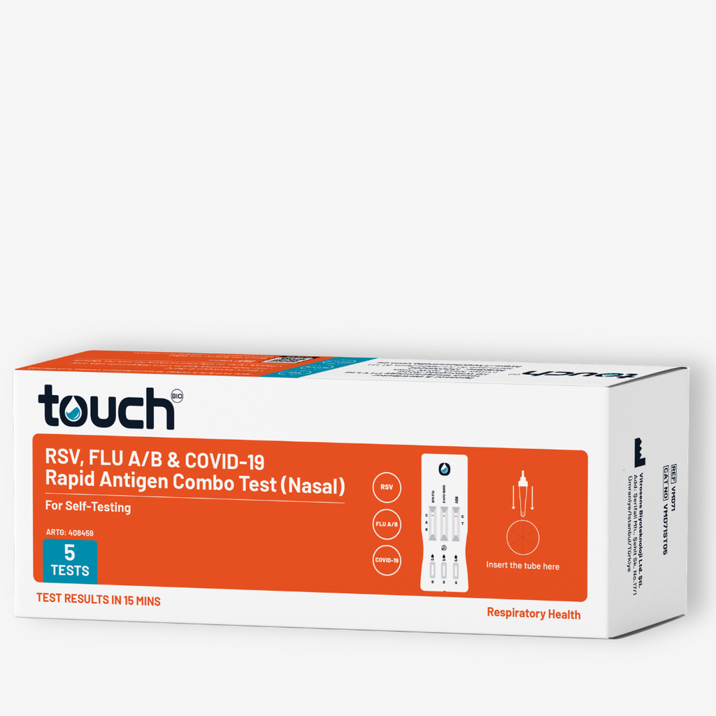 RSV, Flu A/B & COVID-19 Rapid Antigen Test | 5 Tests Kit | TouchBio