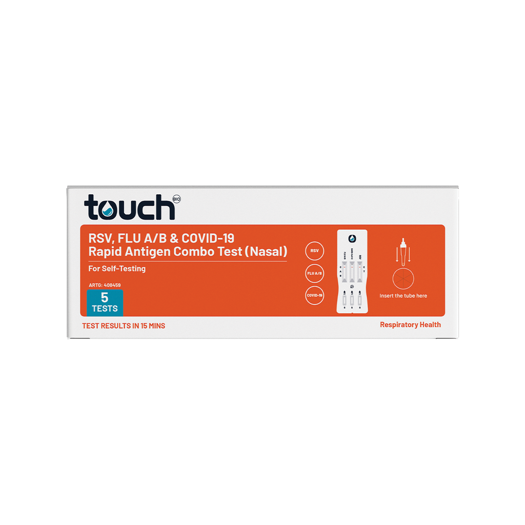 RSV, Flu A/B & COVID-19 Rapid Antigen Test | 5 Tests Kit | TouchBio