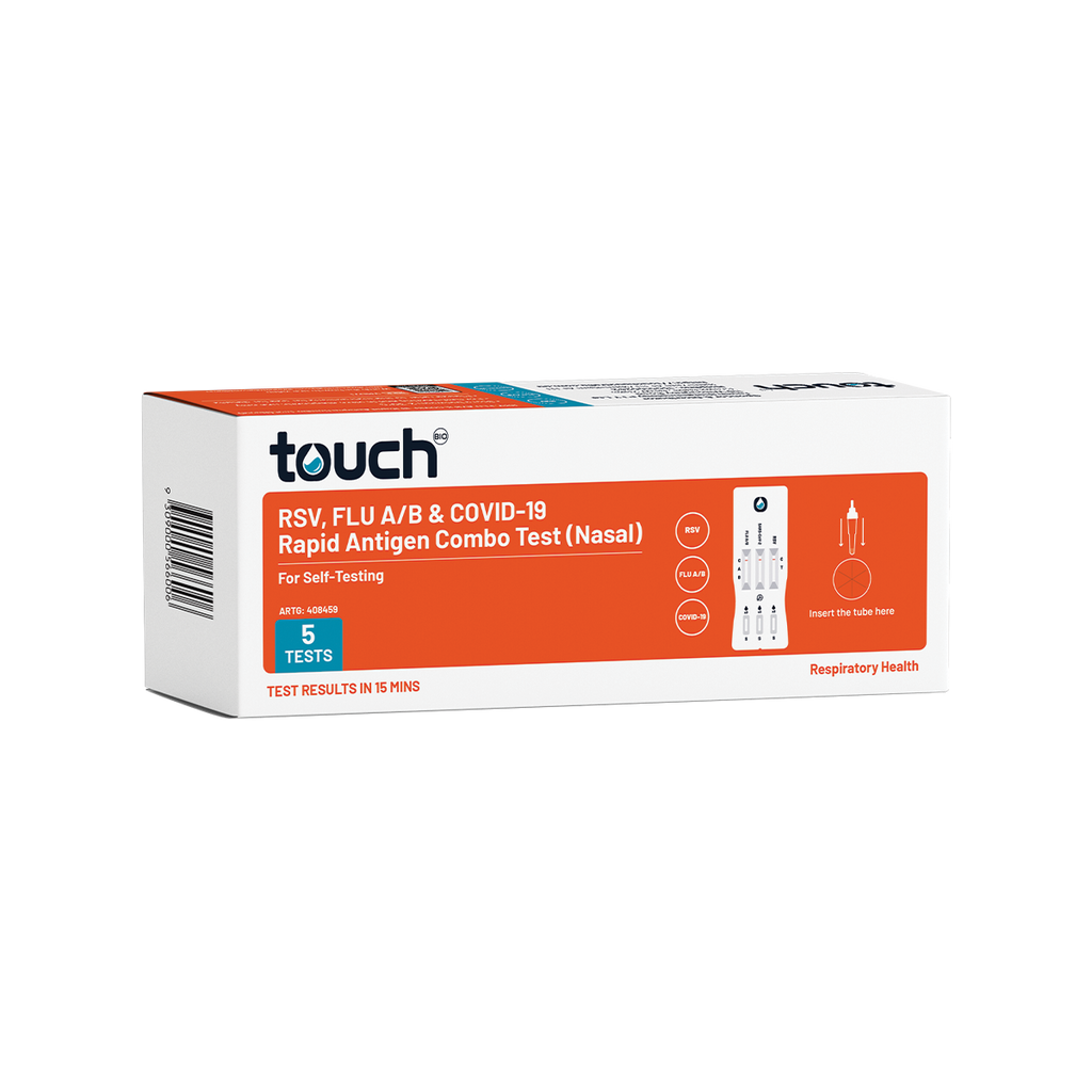 RSV, Flu A/B & COVID-19 Rapid Antigen Test | 5 Tests Kit | TouchBio